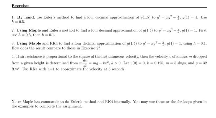 Solved 1. By hand, use Euler's method to find a four decimal | Chegg.com