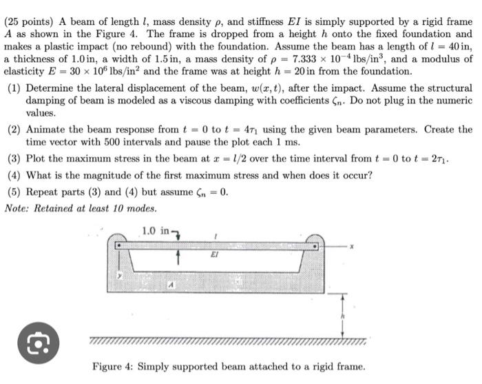 Solved (25 points) A beam of length l, mass density ρ, and | Chegg.com