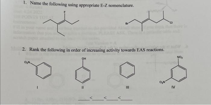 Solved 1. Name the following using appropriate E-Z | Chegg.com