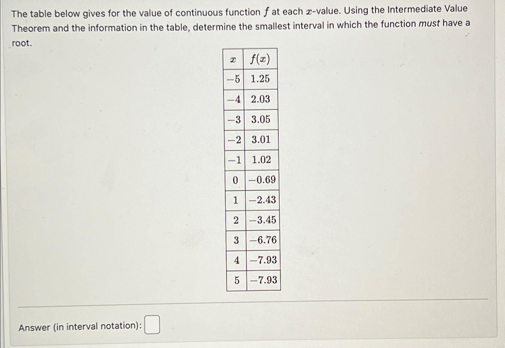 Solved The table below gives for the value of continuous | Chegg.com
