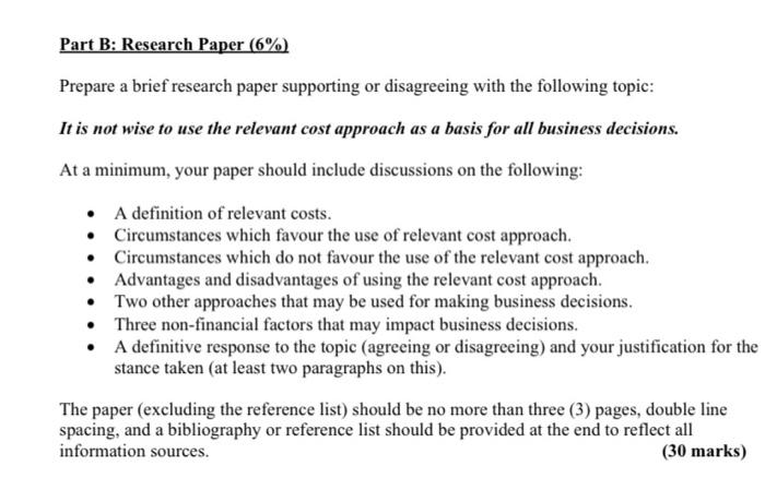 Solved Part B: Research Paper (6%) Prepare a brief research | Chegg.com