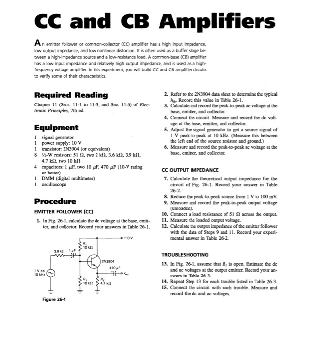 CC and CB Amplifiers An emitter follower or | Chegg.com