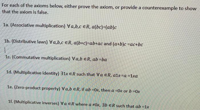 Solved For each of the axioms below, either prove the axiom, | Chegg.com