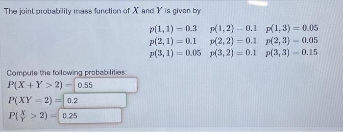 Solved The joint probability mass function of X and Y is | Chegg.com