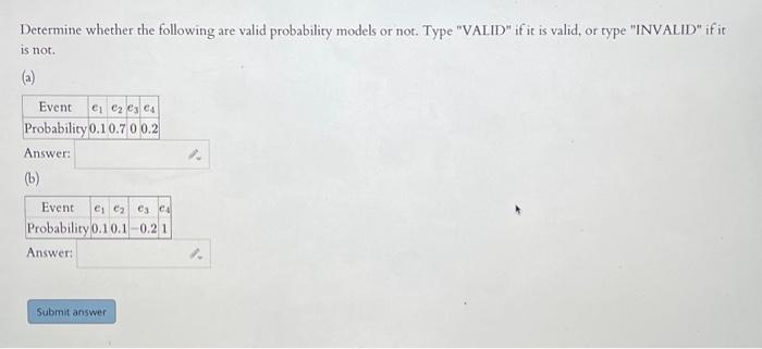 Solved Determine whether the following are valid probability | Chegg.com