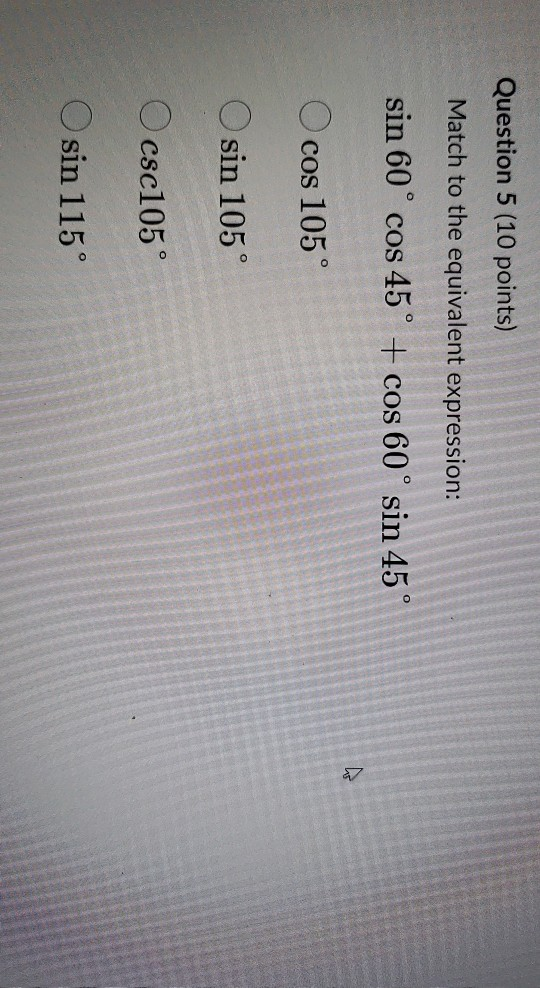 Solved Question 5 (10 points) Match to the equivalent | Chegg.com