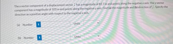 Solved The x vector component of a displacement vector p has | Chegg.com