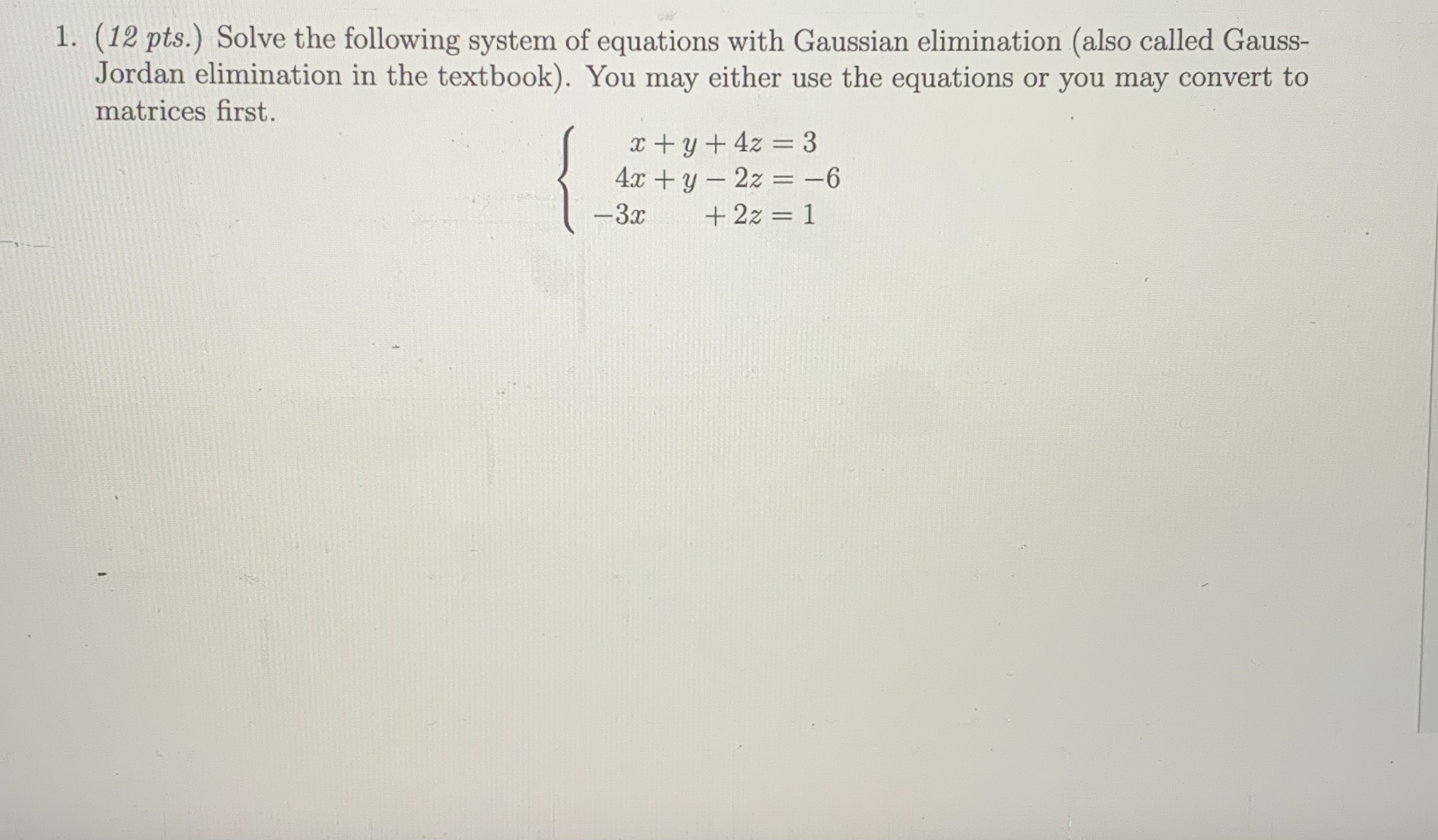 Solved (12 ﻿pts.) ﻿Solve the following system of equations | Chegg.com