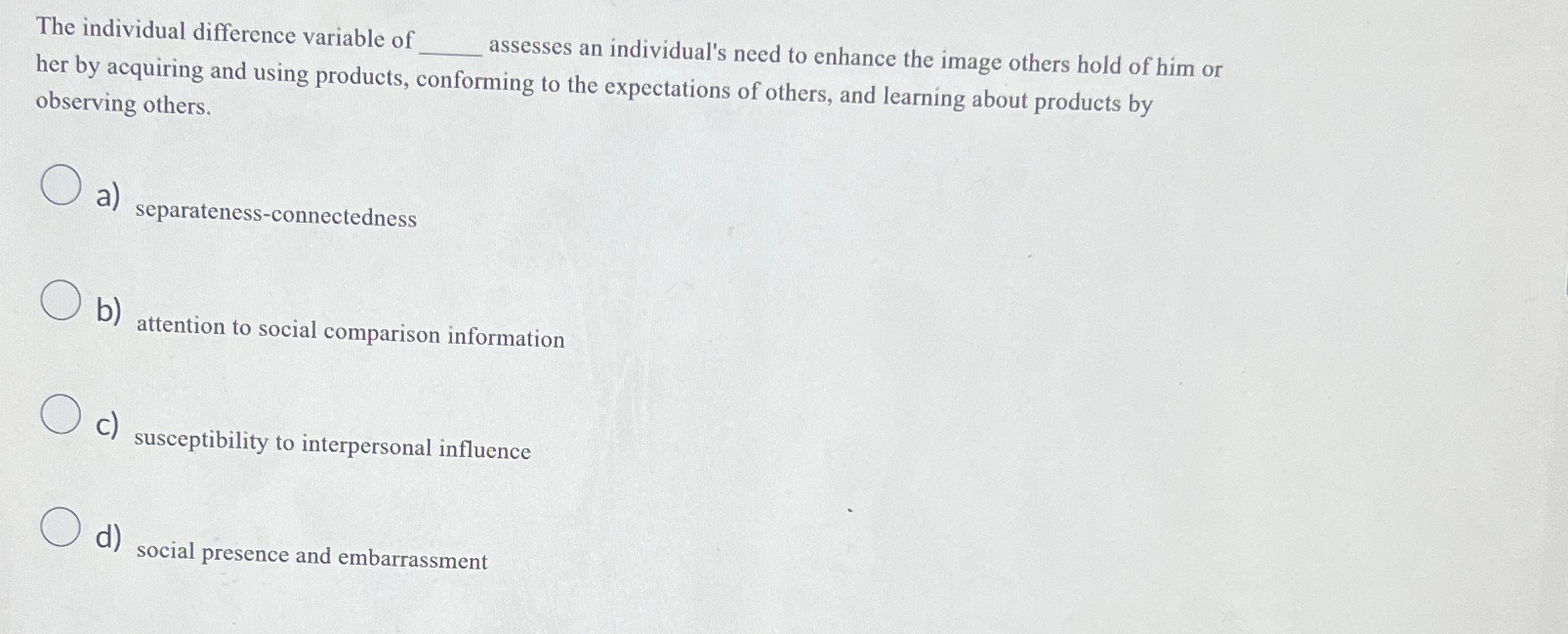 Solved The individual difference variable of assesses an | Chegg.com