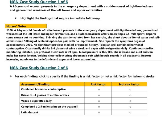 Solved NGN Case Study Question 1 of 6 A 26-year-old woman | Chegg.com