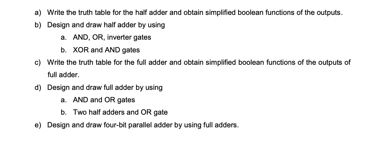 Solved a) ﻿Write the truth table for the half adder and | Chegg.com