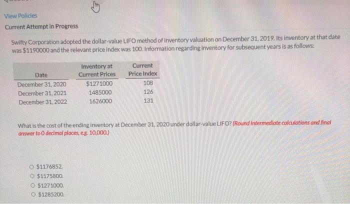 Solved View Policies Current Attempt in Progress Swifty | Chegg.com