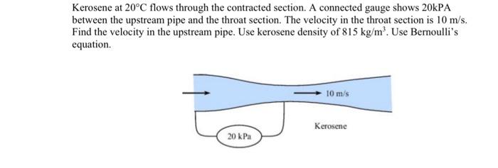 Solved Kerosene at 20°C flows through the contracted | Chegg.com
