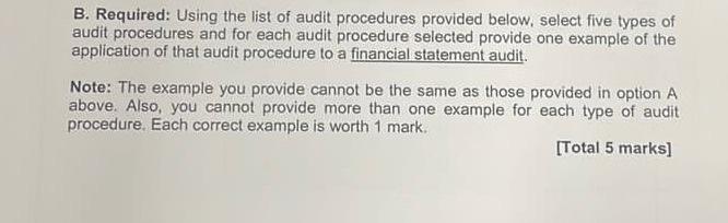 Solved B. Required: Using the list of audit procedures | Chegg.com