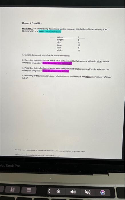 Solved Chagter ϕ : Prokability PROEtFM 1: for the folowinc 4 | Chegg.com