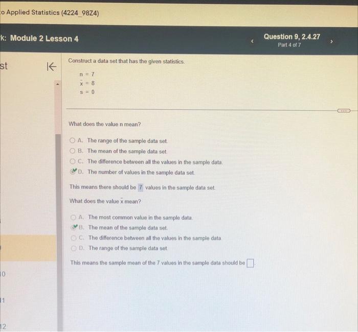 Solved Construct a data set that has the given statistics. | Chegg.com