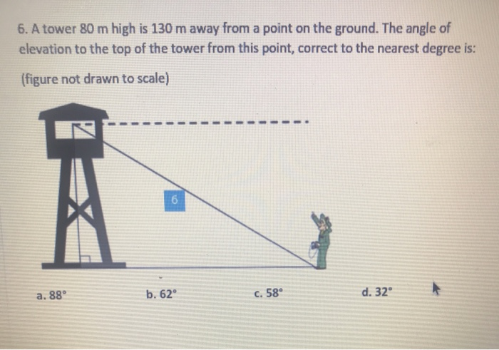 Solved 6. A tower 80 m high is 130 m away from a point on | Chegg.com