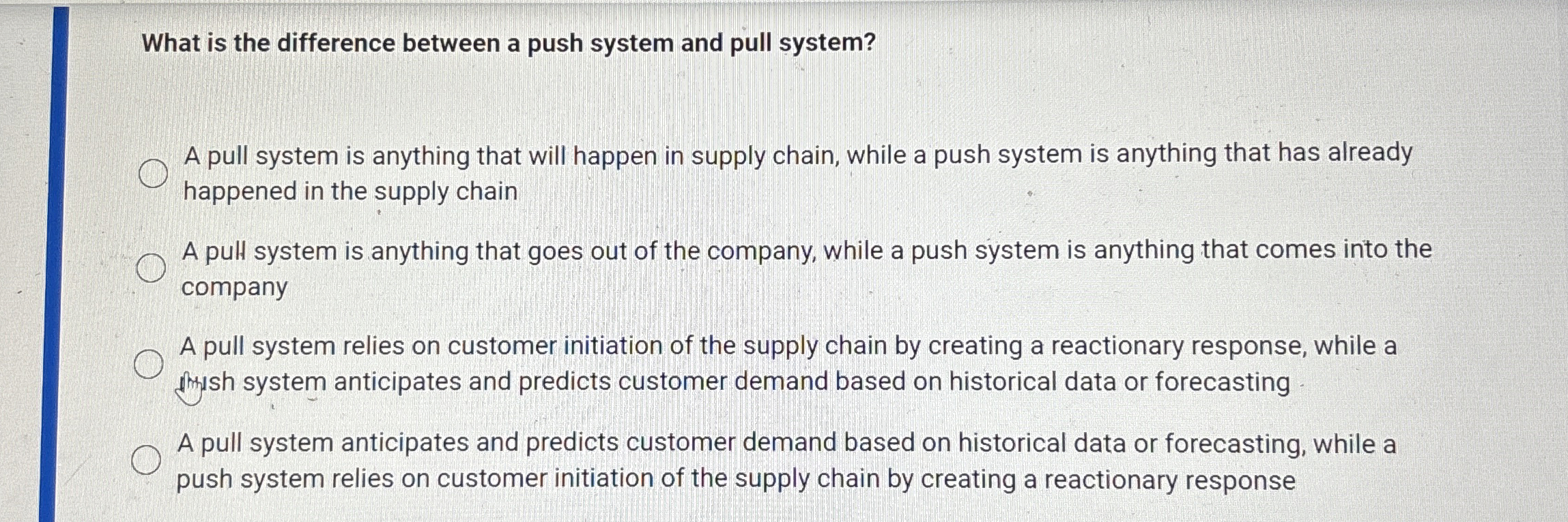 Solved What is the difference between a push system and pull | Chegg.com