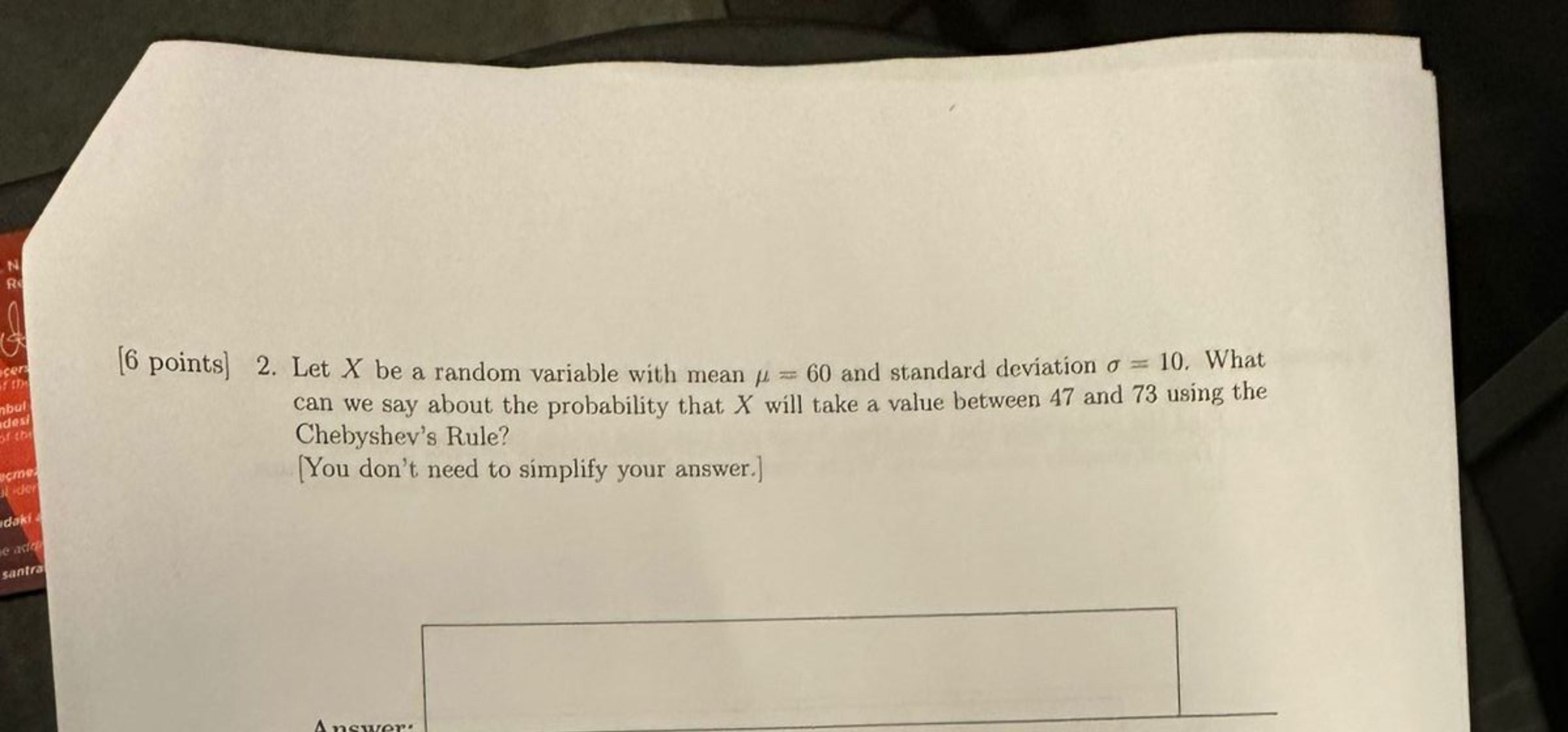 Solved [6 ﻿points] 2. ﻿Let x ﻿be a random variable with mean | Chegg.com