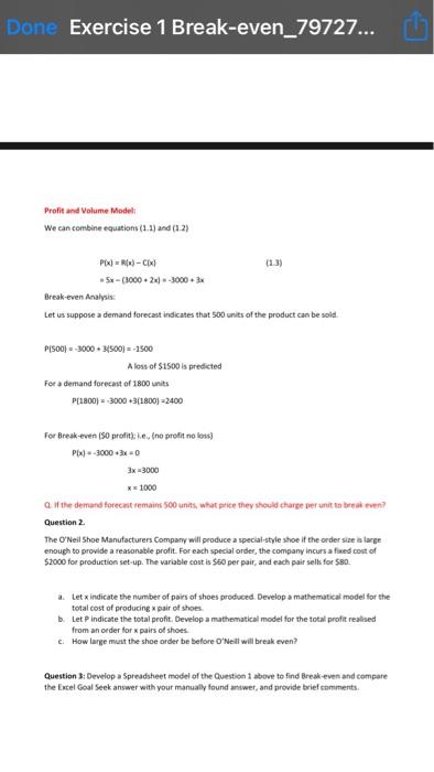 Solved Done Exercise 1 Break-even_79727... ch Break-even | Chegg.com