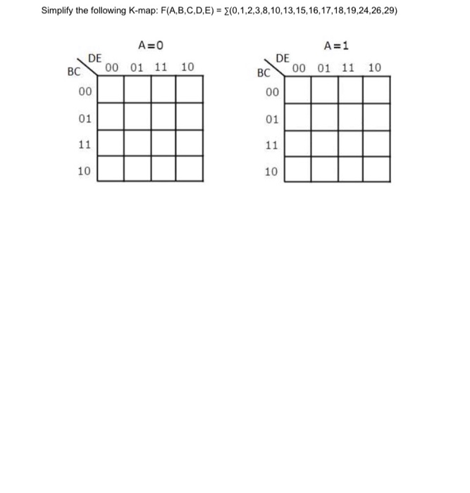 Solved Simplify the following K-map: F(A,B,C,D,E) = | Chegg.com