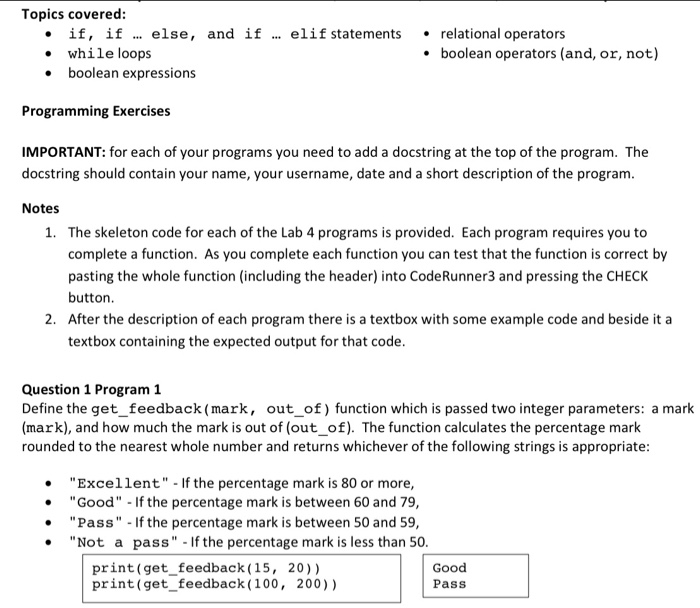 Solved Topics covered: . if, if ... else, and if ... elif | Chegg.com
