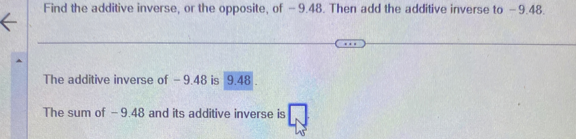 Solved Find the additive inverse, or the opposite, of | Chegg.com