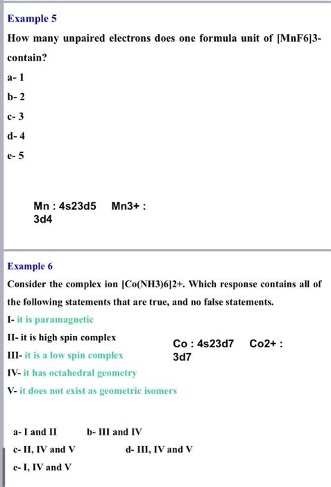 Solved Example 5 How many unpaired electrons does one | Chegg.com