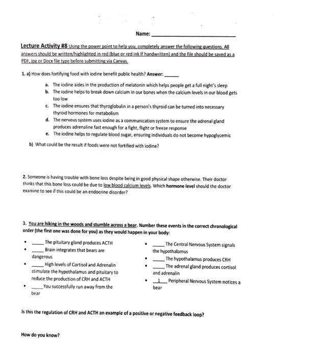 Solved Name: Lecture Activity #8 Using the power point to | Chegg.com