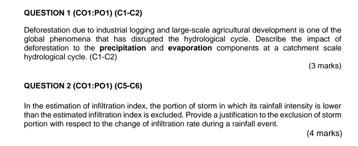Solved QUESTION 1 (CO1:P01) (C1-C2) Deforestation due to | Chegg.com