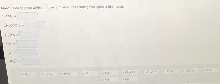 Solved Match each of these acids or bases to their | Chegg.com