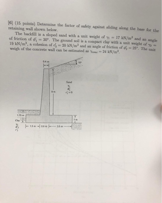 Solved 6 (15 points) Determine the factor of safety against | Chegg.com