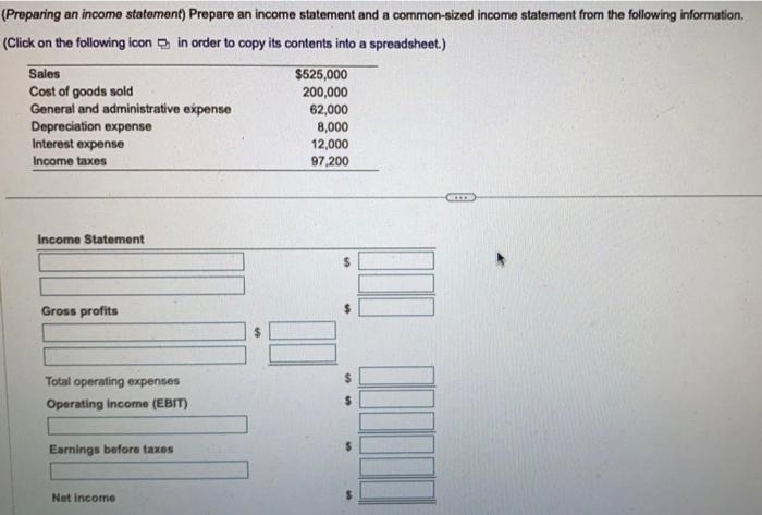 Solved Preparing an income statement) Prepare an income | Chegg.com