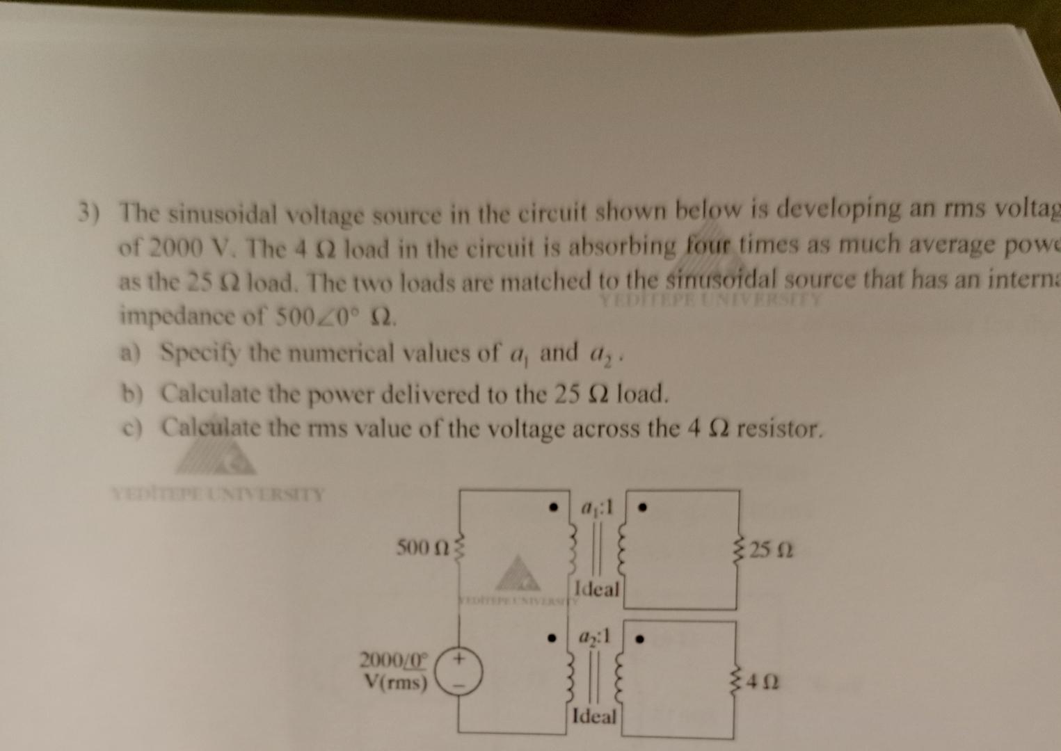 Solved The sinusoidal voltage source in the circuit shown | Chegg.com