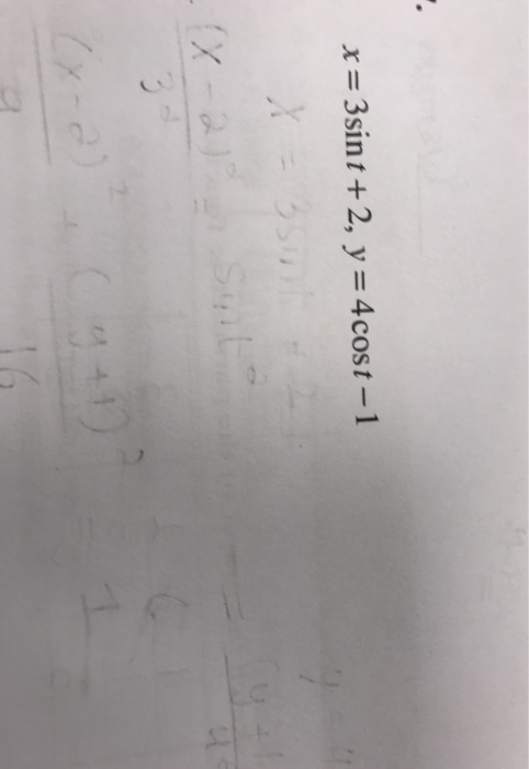 Solved x = 3sint + 2, y = 4cost-1 | Chegg.com