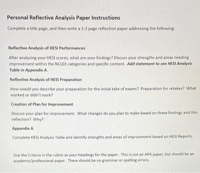 Personal Reflective Analysis Paper Instructions | Chegg.com