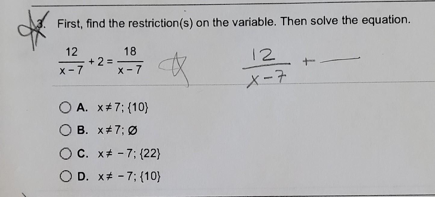 Solved 3. First, find the restriction(s) on the variable. | Chegg.com