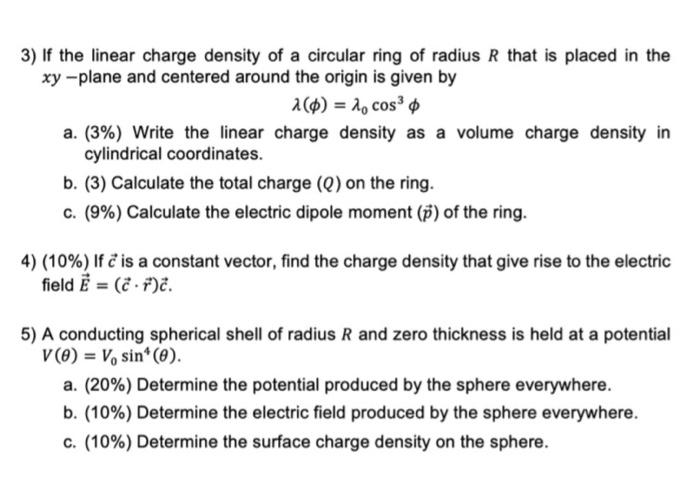 Solved 3) If the linear charge density of a circular ring of | Chegg.com