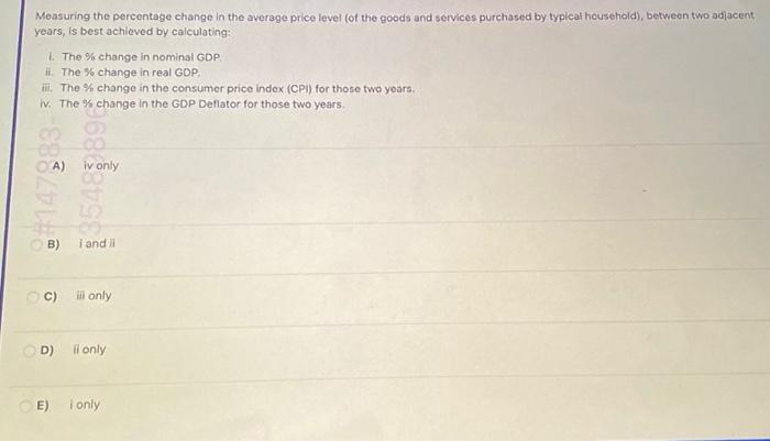 Solved Measuring the percentage change in the average price | Chegg.com
