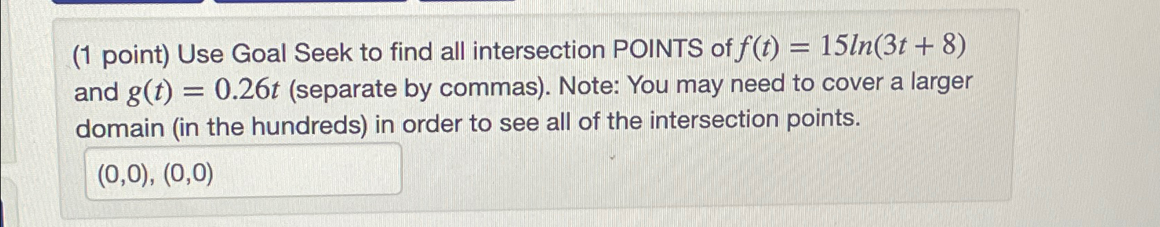 Solved (1 ﻿point) ﻿Use Goal Seek to find all intersection | Chegg.com