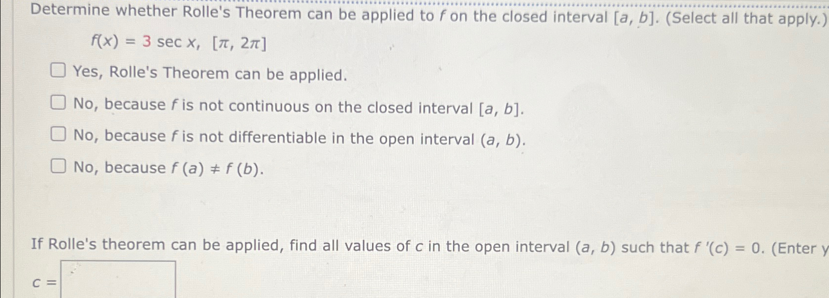 Solved Determine whether Rolle's Theorem can be applied to f | Chegg.com