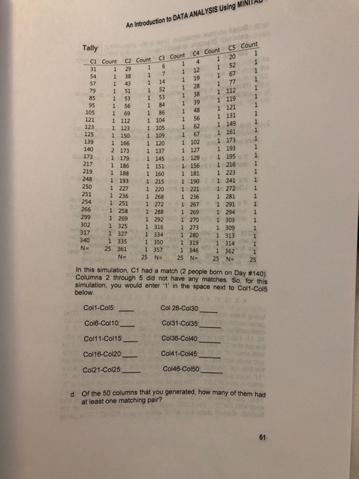 Solved An Introduction To Data Analysis Using Minitab