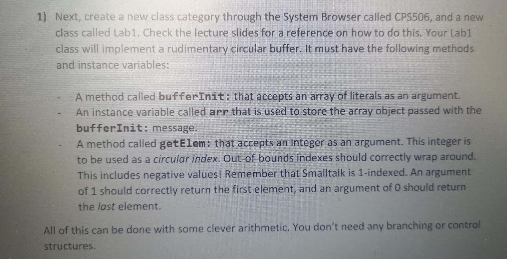 Solved CPS506 Practice Lab 1 - Pharo & Smalltalk Basics | Chegg.com