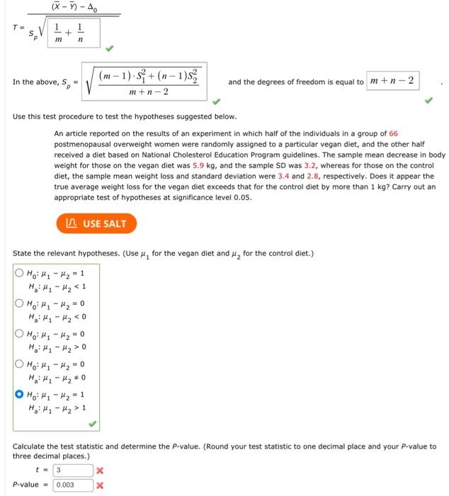 Solved T=spm1+n1(Xˉ−Yˉ)−Δ0 In the above, | Chegg.com