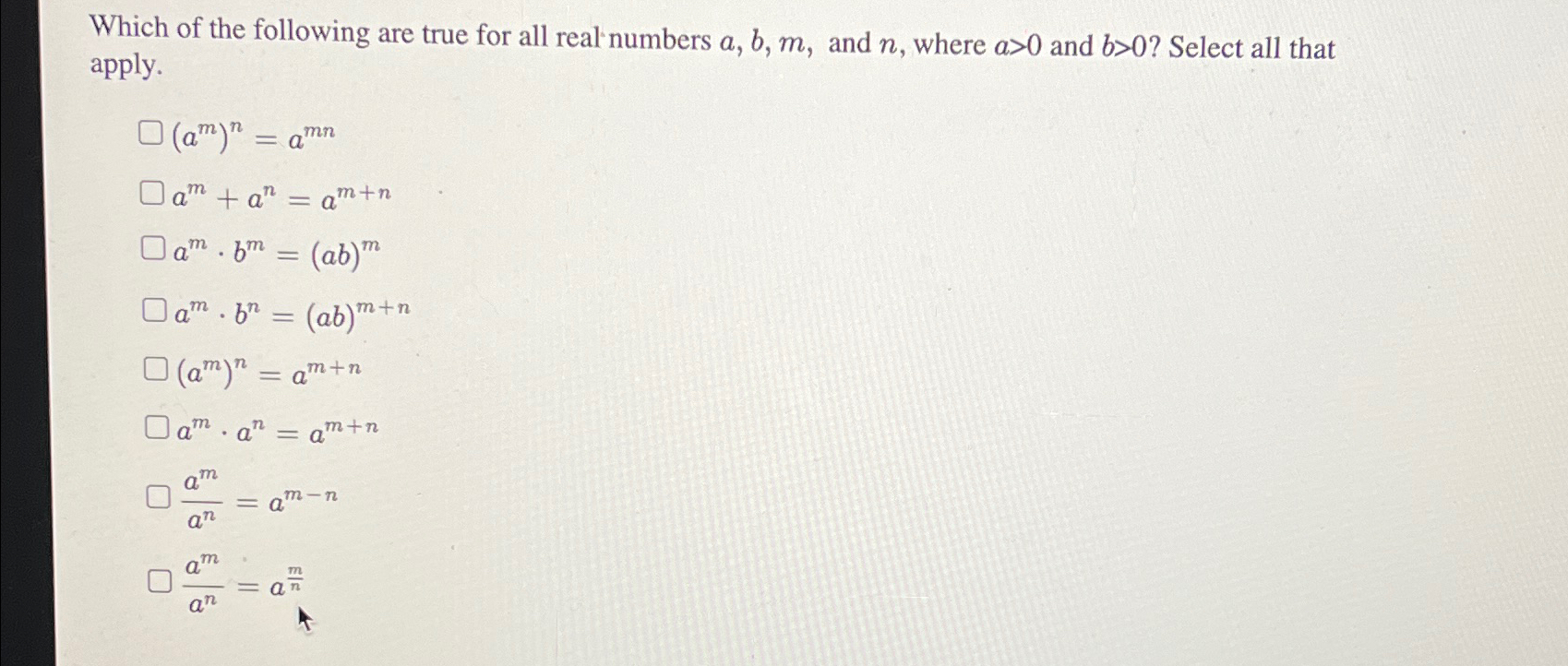 Solved Which of the following are true for all real numbers | Chegg.com