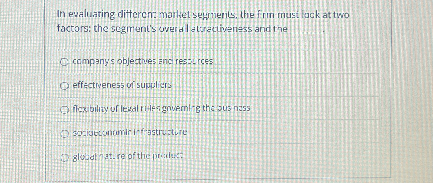 Solved In evaluating different market segments, the firm | Chegg.com