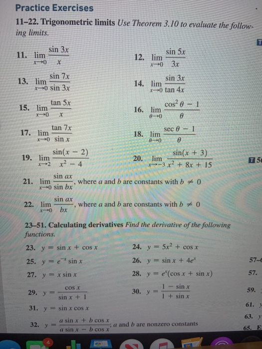 Solved Practice Exercises 11-22. Trigonometric limits Use | Chegg.com