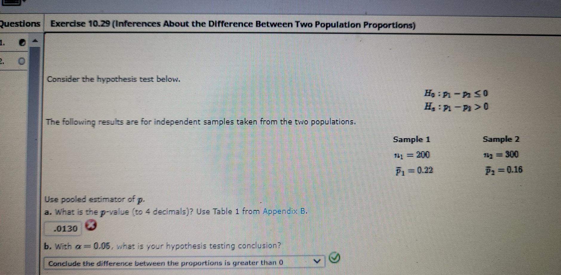 Solved Questions Exercise 10.29 (Inferences About the | Chegg.com