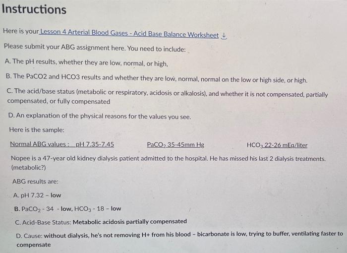 Solved Here is your Lesson 4 Arterial Blood Gases - Acid | Chegg.com