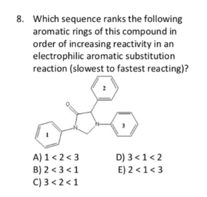 Solved 8. Which sequence ranks the following aromatic rings | Chegg.com